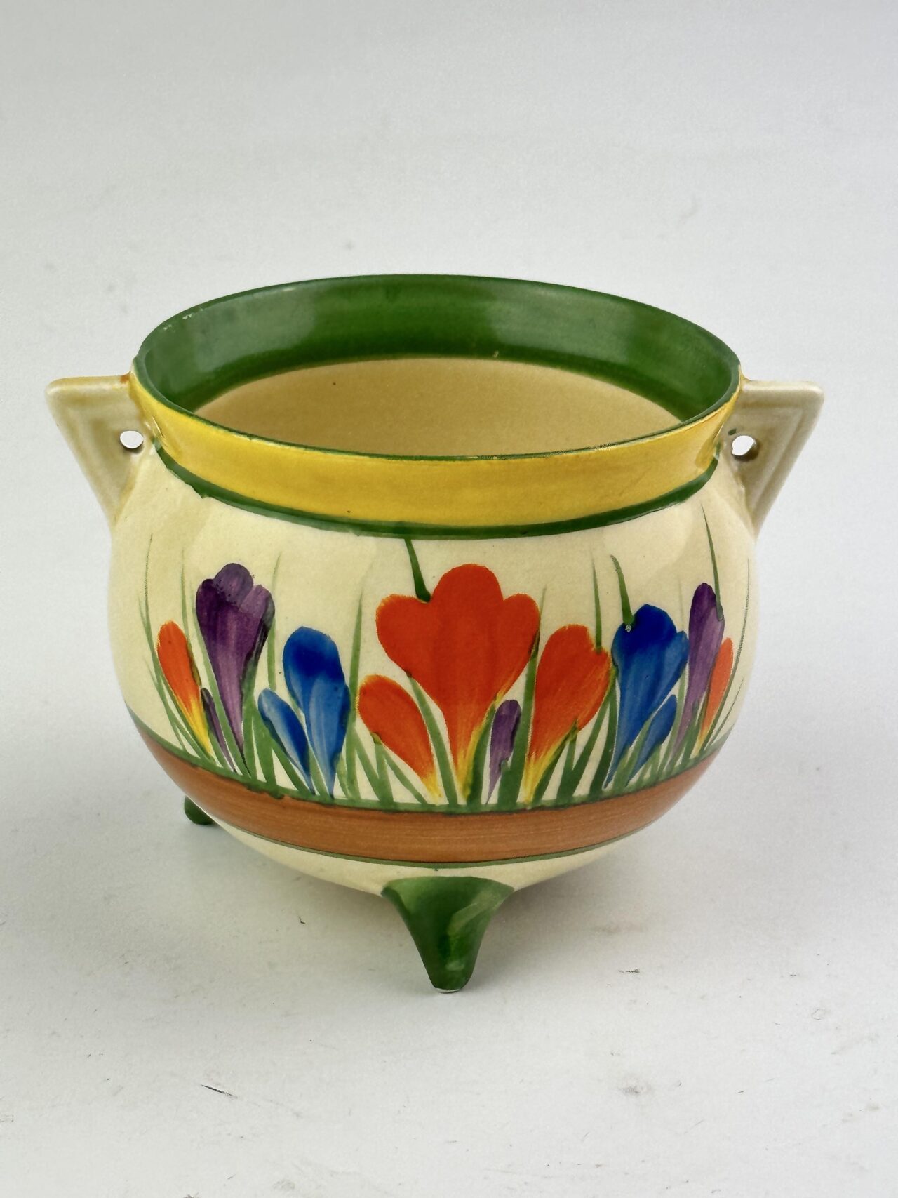 Clarice Cliff CROCUS pattern small cauldron, 6.5cm high. Art Deco ...