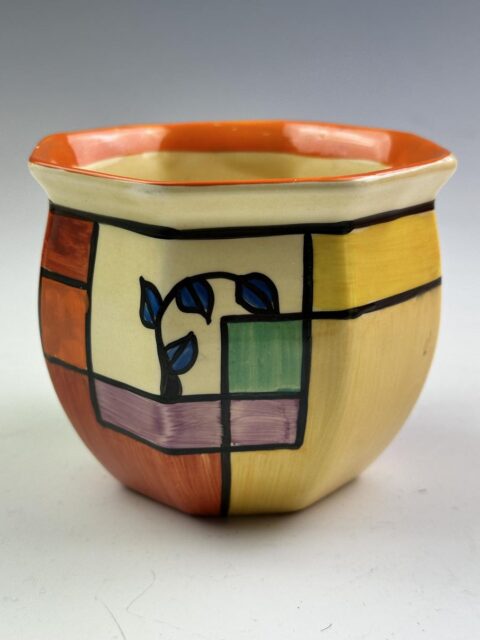 Clarice Cliff Branch & Squares pattern octagonal Chester fern pot, 8 ...